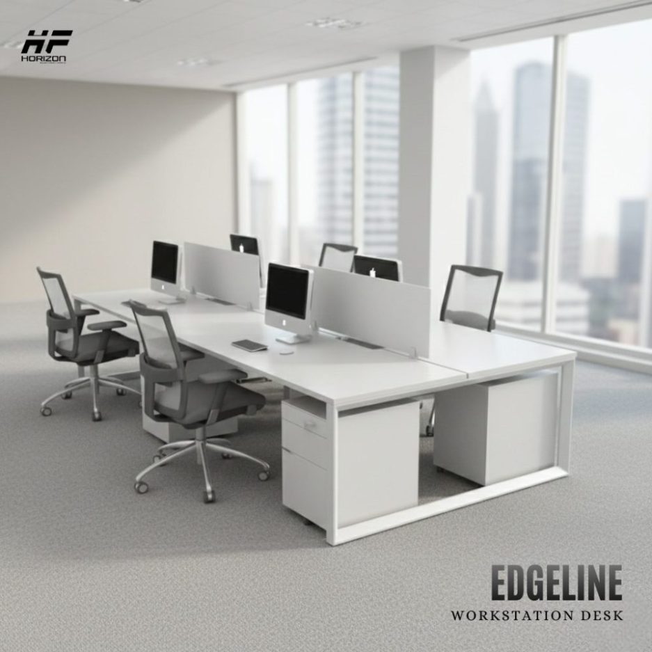Workstation Desk: Powerful 4 Person Modern Edgeline Setup